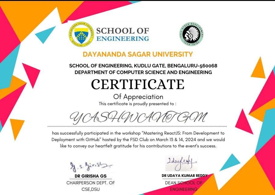 Yashwanth Gm on LinkedIn: successfully participated in the workshop ... Yashwanth Gm on LinkedIn: successfully participated in the workshop ...