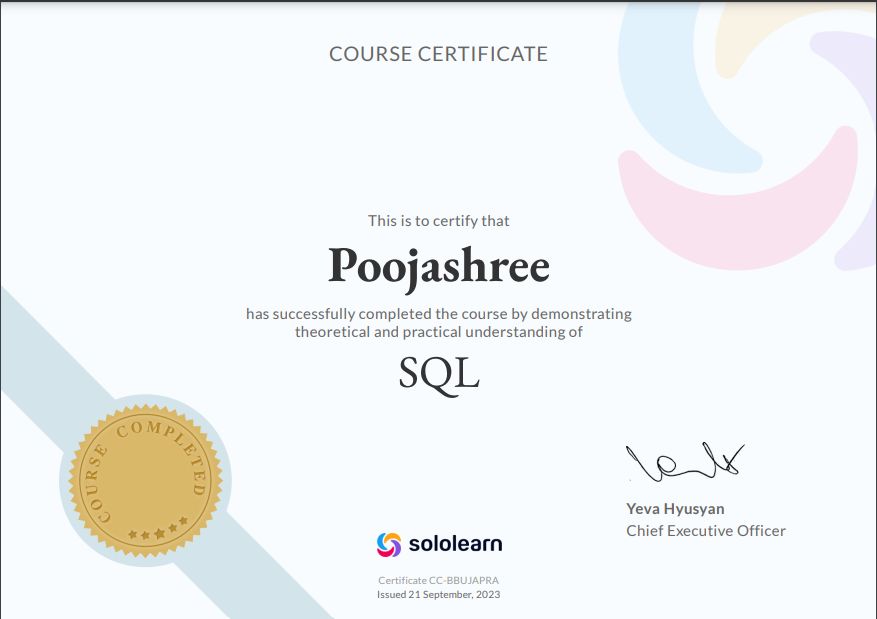 Pooja Shetty on LinkedIn: #sql #certificationachieved #dataskills Pooja Shetty on LinkedIn: #sql #certificationachieved #dataskills