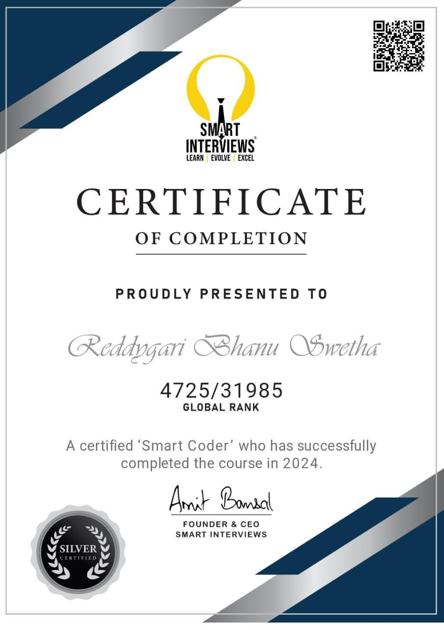Bhanu Swetha on LinkedIn: #smartinterviews #smartcoder #datastructures ... Bhanu Swetha on LinkedIn: #smartinterviews #smartcoder #datastructures ...
