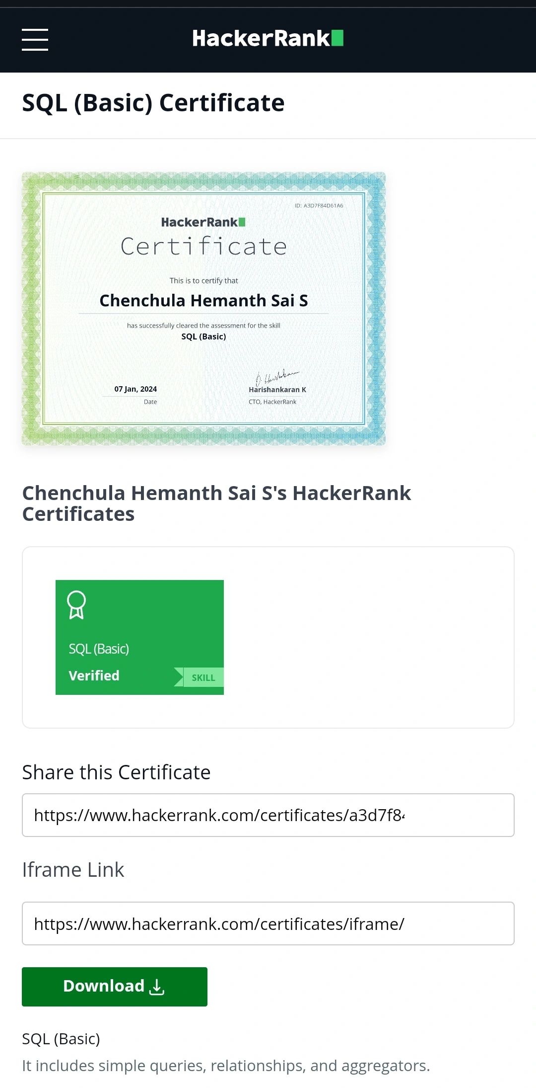Chenchula Hemanth Sai S on LinkedIn: #all #hackerrankcertified # ... Chenchula Hemanth Sai S on LinkedIn: #all #hackerrankcertified # ...