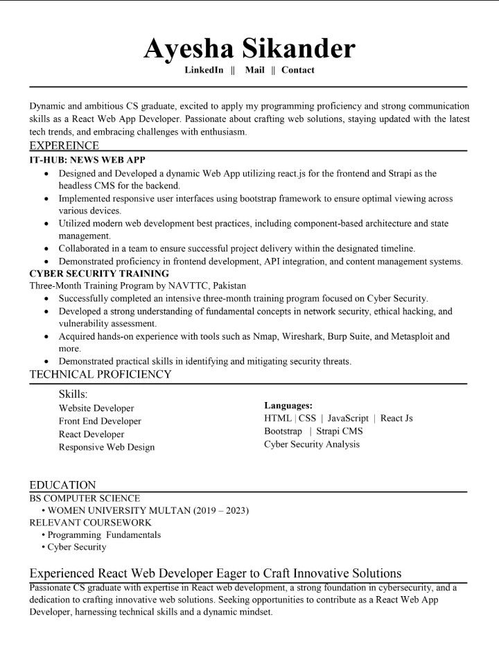 Ayesha Sikander on LinkedIn: #internship #job #react #fresher # ... Ayesha Sikander on LinkedIn: #internship #job #react #fresher # ...
