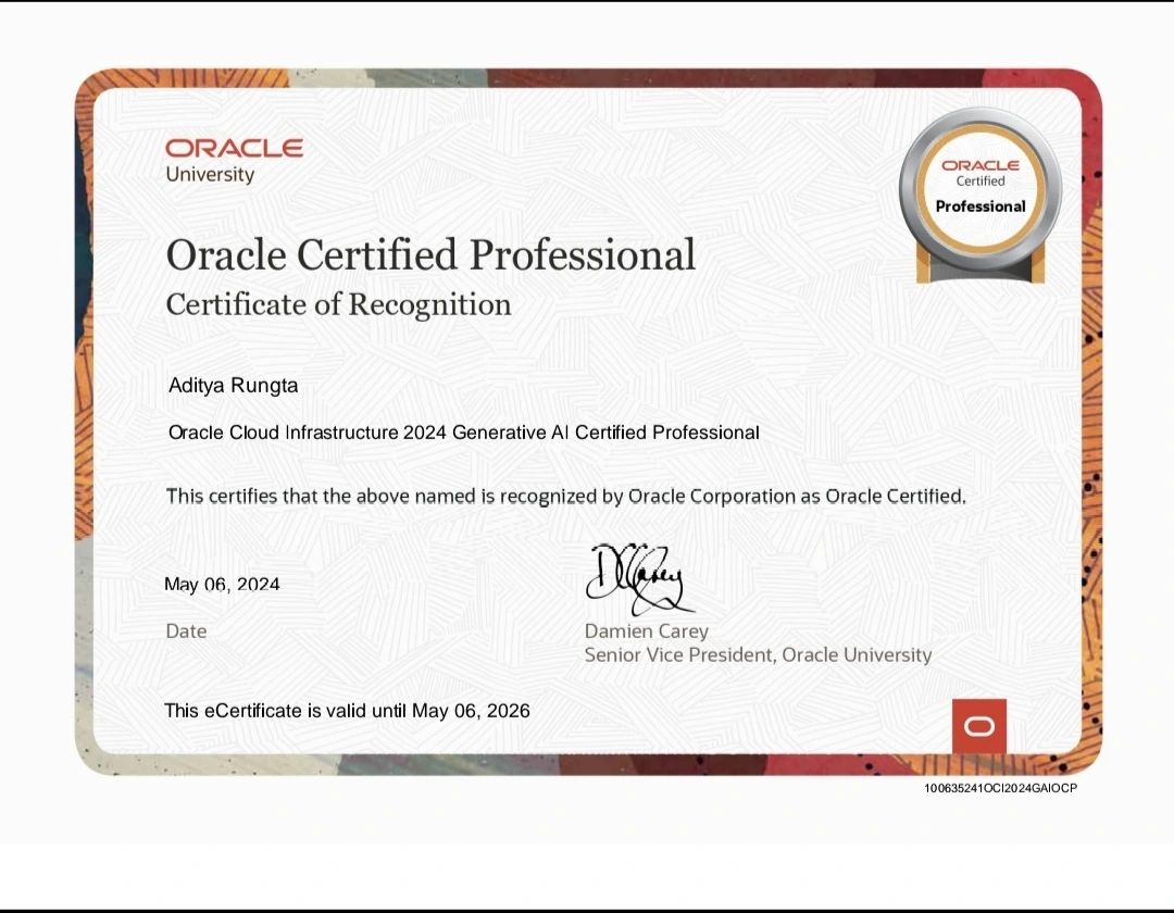 Aditya Rungta on LinkedIn: #oracle #generativeai #certification # ... Aditya Rungta on LinkedIn: #oracle #generativeai #certification # ...