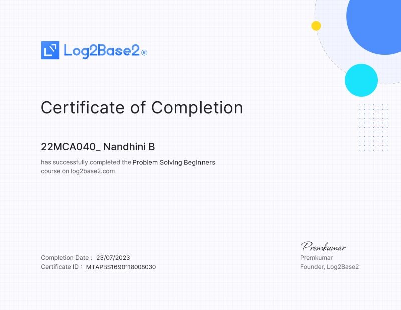 Nandhini Bharanidharan on LinkedIn: Successfully completed the Problem ... Nandhini Bharanidharan on LinkedIn: Successfully completed the Problem ...