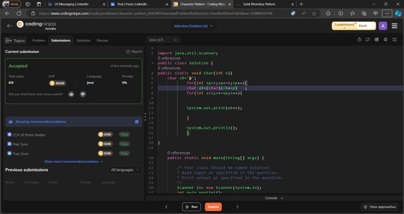 Aditya Bakshi on LinkedIn: I solved character pattern in Java. I used ... Aditya Bakshi on LinkedIn: I solved character pattern in Java. I used ...
