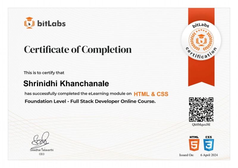 Shrinidhi K. on LinkedIn: #html #css #bitlabs Shrinidhi K. on LinkedIn: #html #css #bitlabs
