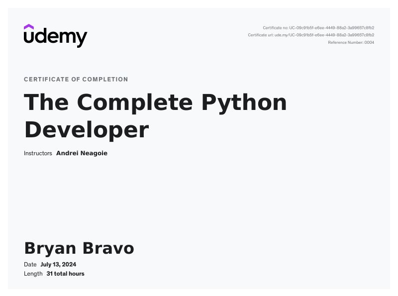 Bryan Bravo on LinkedIn: #ztm #python #coding #zerotomastery #developer Bryan Bravo on LinkedIn: #ztm #python #coding #zerotomastery #developer
