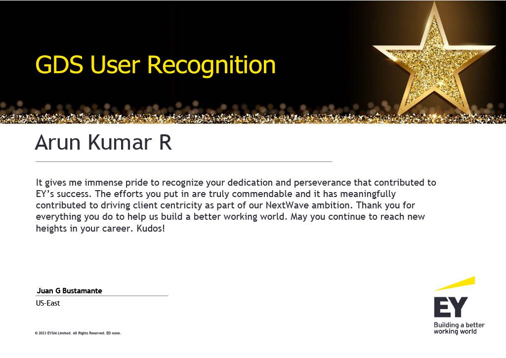 Arun Kumar R on LinkedIn: #eygds #eyappreciate Arun Kumar R on LinkedIn: #eygds #eyappreciate