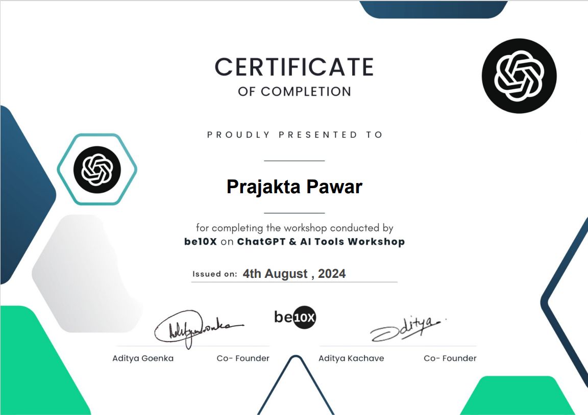 Prajakta Pawar on LinkedIn: #ai #chatgpt #be10x #professionalgrowth # ... Prajakta Pawar on LinkedIn: #ai #chatgpt #be10x #professionalgrowth # ...