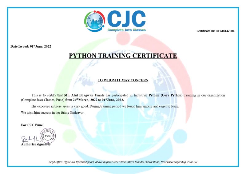 Atul Umale on LinkedIn: Upon completing a comprehensive Python course ... Atul Umale on LinkedIn: Upon completing a comprehensive Python course ...