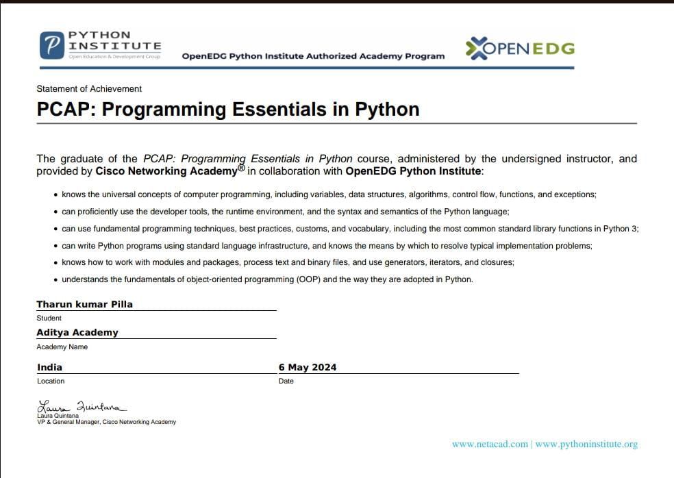Tharun kumar Pilla on LinkedIn: #python #programming #certification # ... Tharun kumar Pilla on LinkedIn: #python #programming #certification # ...