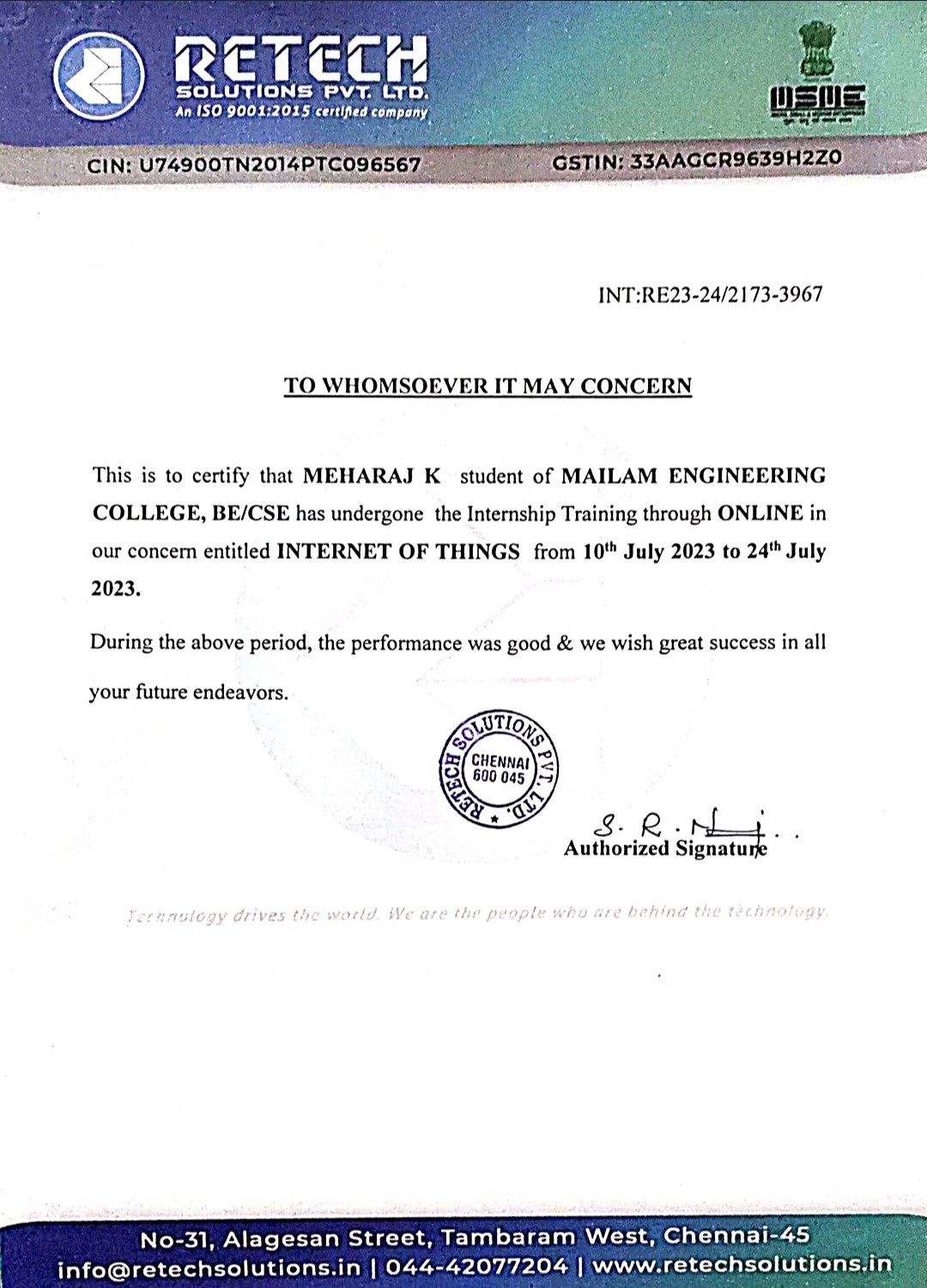 Meharaj K on LinkedIn: #retech #iot #internship Meharaj K on LinkedIn: #retech #iot #internship