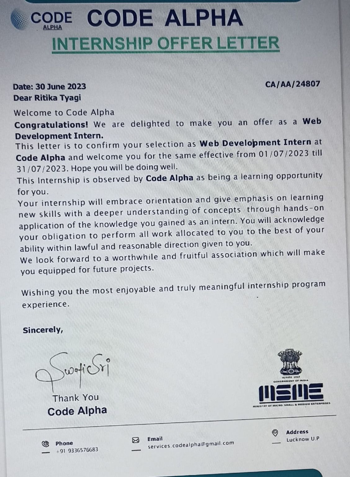 Ritika Tyagi on LinkedIn: #internship Ritika Tyagi on LinkedIn: #internship