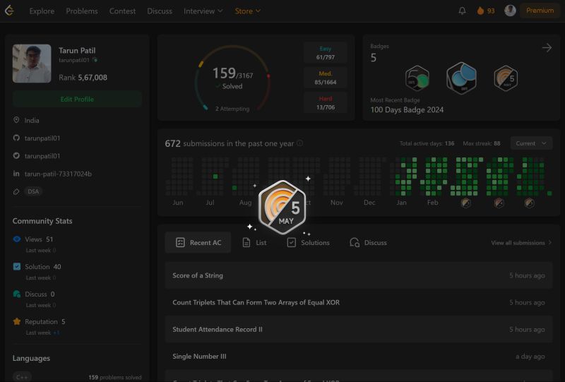 Tarun Patil on LinkedIn: #leetcode #maybadge #algorithms # ... Tarun Patil on LinkedIn: #leetcode #maybadge #algorithms # ...