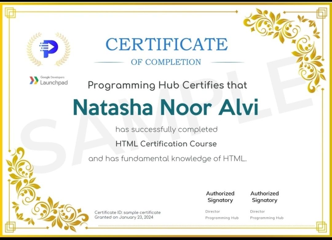 Natasha noor on LinkedIn: View My Html certificate. Which I completed ... Natasha noor on LinkedIn: View My Html certificate. Which I completed ...