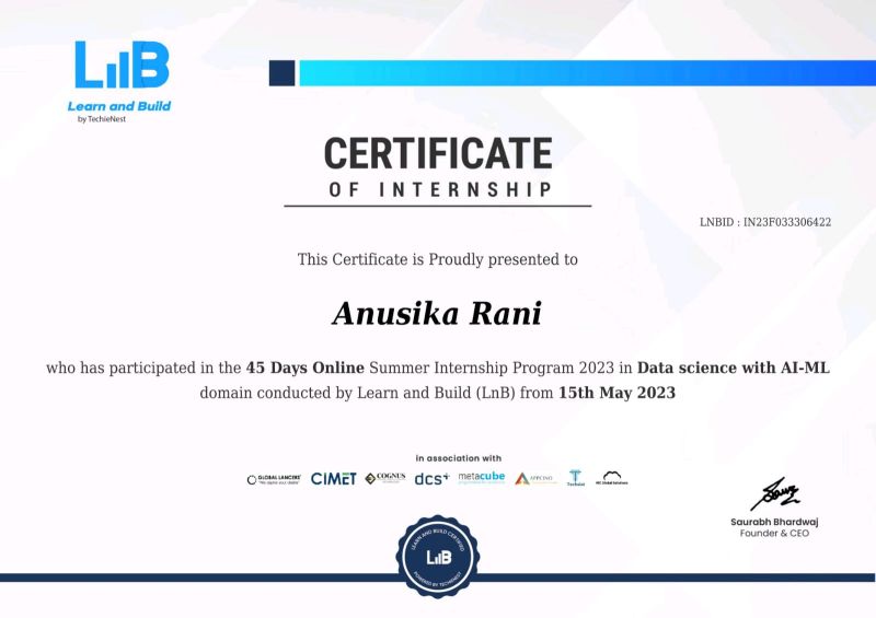 Anusika rani on LinkedIn: #internship2023 #internshipexperience #ml #ai ... Anusika rani on LinkedIn: #internship2023 #internshipexperience #ml #ai ...