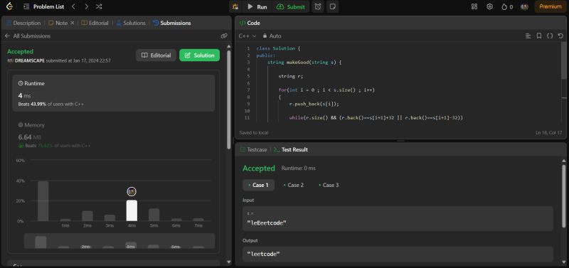 Kumar Ashutosh on LinkedIn: 17/01/24 solved MAKE STRINGS GREAT on leetcode Kumar Ashutosh on LinkedIn: 17/01/24 solved MAKE STRINGS GREAT on leetcode