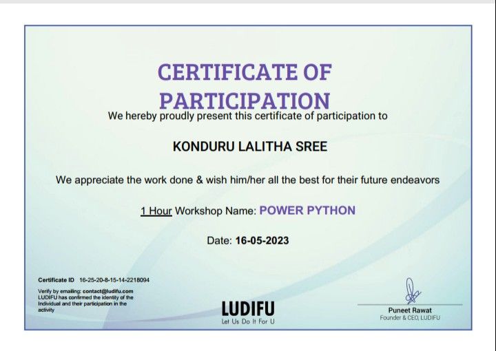 KONDURU LALITHA SREE on LinkedIn: #python #ludifu #letusdoitforyou # ... KONDURU LALITHA SREE on LinkedIn: #python #ludifu #letusdoitforyou # ...