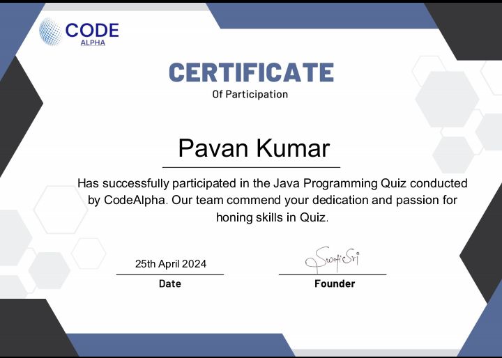Pavan Kumar on LinkedIn: successfully completed Java programming Quiz Pavan Kumar on LinkedIn: successfully completed Java programming Quiz