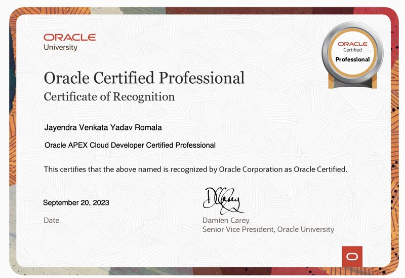 Jayendra Romala on LinkedIn: #oracleapex #certification #lcap Jayendra Romala on LinkedIn: #oracleapex #certification #lcap