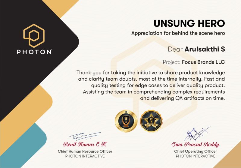 Arul Sakthi on LinkedIn: One More Award 😎 Photon Arul Sakthi on LinkedIn: One More Award 😎 Photon