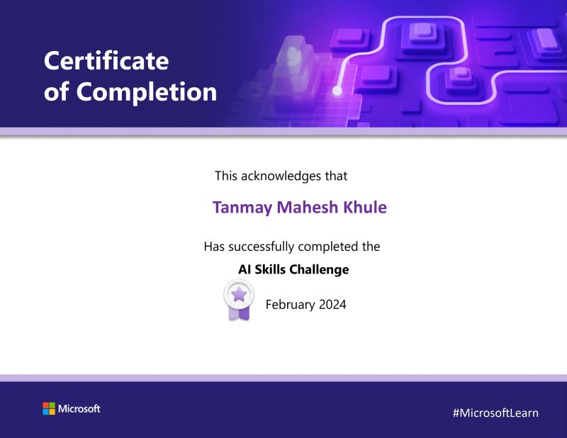 Tanmay Khule on LinkedIn: #microsoftal #aiskillschallenge # ... Tanmay Khule on LinkedIn: #microsoftal #aiskillschallenge # ...