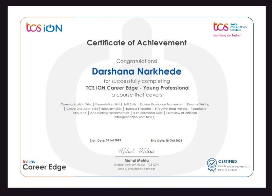 Darshana Narkhede on LinkedIn: #tcsion #certification # ... Darshana Narkhede on LinkedIn: #tcsion #certification # ...
