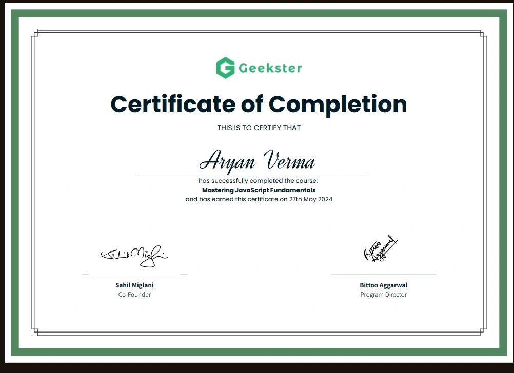 Aryan Verma on LinkedIn: #javascript #webdevelopment #learning #geekster Aryan Verma on LinkedIn: #javascript #webdevelopment #learning #geekster
