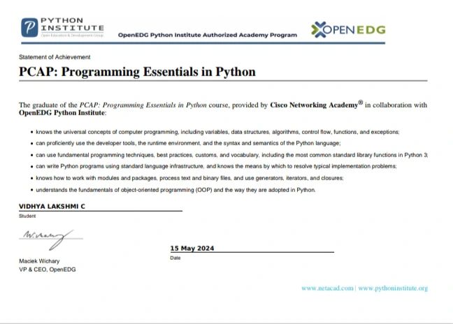 Vidhya Lakshmi on LinkedIn: #pythonprogramming #ciscocertified # ... Vidhya Lakshmi on LinkedIn: #pythonprogramming #ciscocertified # ...
