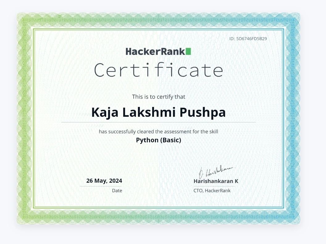 Kaja Lakshmi Pushpa on LinkedIn: #python #programming #certification # ... Kaja Lakshmi Pushpa on LinkedIn: #python #programming #certification # ...