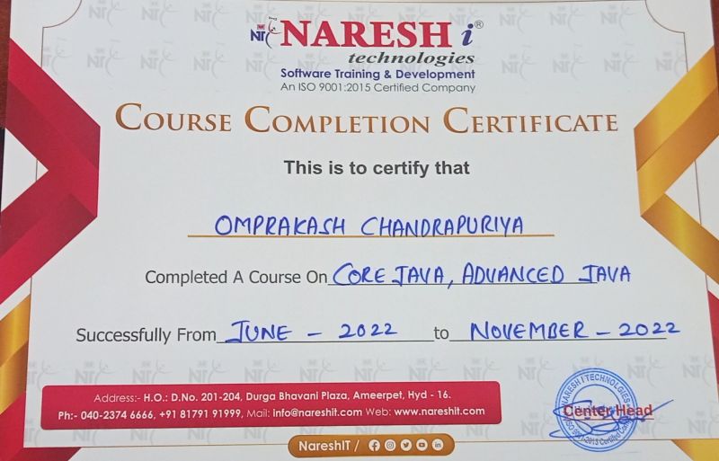 Omprakash chandrapuriya on LinkedIn: Java certificate Omprakash chandrapuriya on LinkedIn: Java certificate