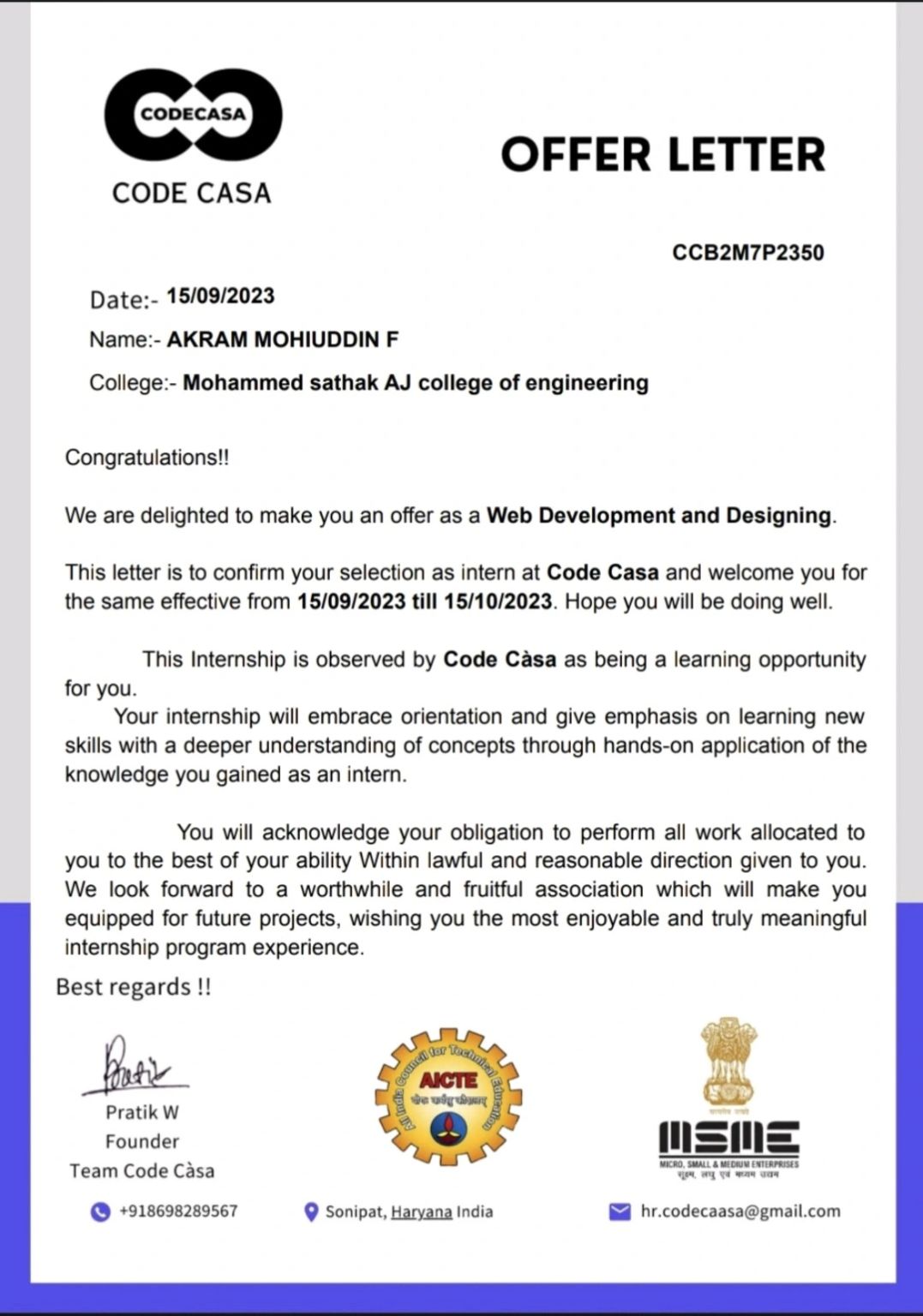 AKRAM MOHIUDDIN F on LinkedIn: #webdevelopmentinternship #codecasa # ... AKRAM MOHIUDDIN F on LinkedIn: #webdevelopmentinternship #codecasa # ...
