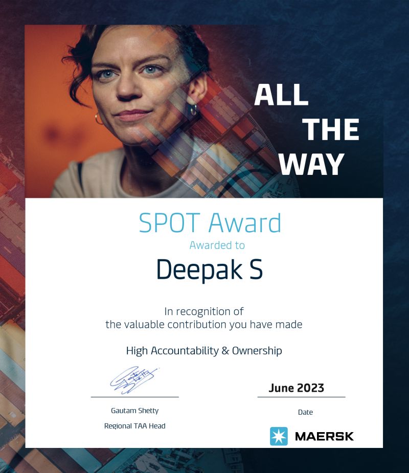 Deepak Hs on LinkedIn: #spotaward #maersk #alltheway | 25 comments Deepak Hs on LinkedIn: #spotaward #maersk #alltheway | 25 comments