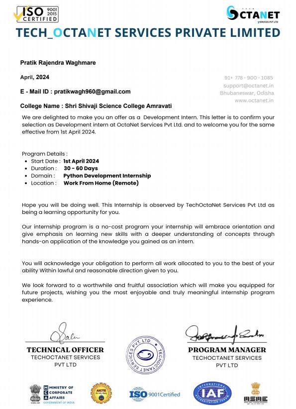 Pratik Waghmare on LinkedIn: #octanet #internship Pratik Waghmare on LinkedIn: #octanet #internship