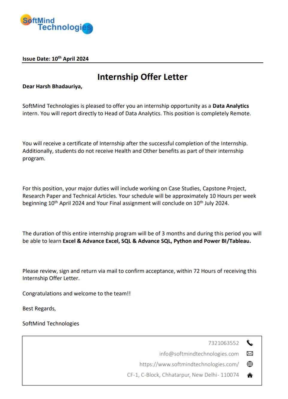 Harsh Bhadauriya on LinkedIn: Delighted to accept an internship offer ... Harsh Bhadauriya on LinkedIn: Delighted to accept an internship offer ...