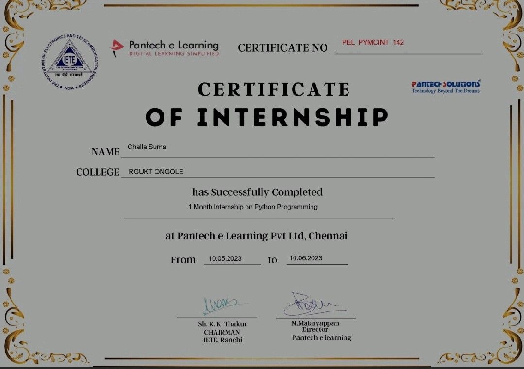 Suma Challa on LinkedIn: #internship #pythonprogramming #pantechelearning Suma Challa on LinkedIn: #internship #pythonprogramming #pantechelearning