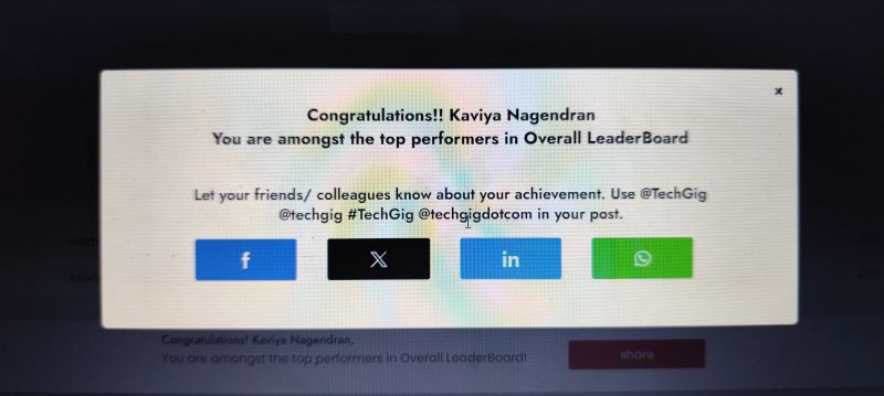 Kaviya Nagendran on LinkedIn: #techgig #topperformer Kaviya Nagendran on LinkedIn: #techgig #topperformer