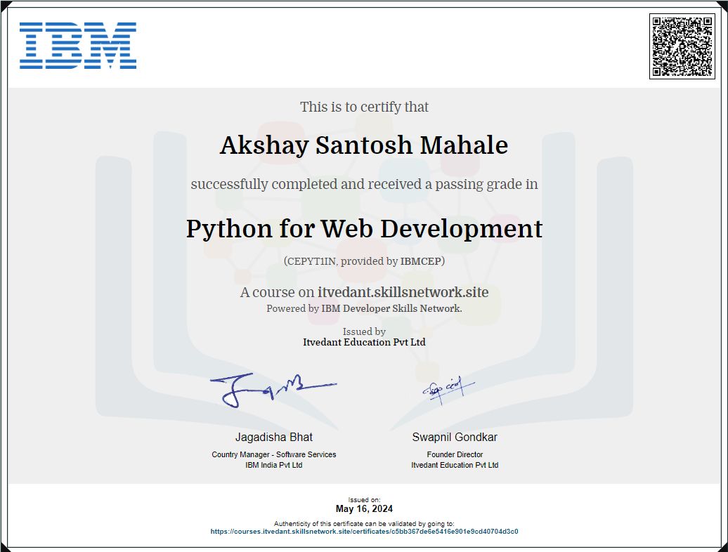 Akshay Mahale on LinkedIn: #python #webdevelopment #ibmtraining Akshay Mahale on LinkedIn: #python #webdevelopment #ibmtraining