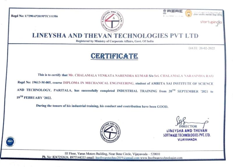 VENKATA NARENDRA KUMAR CHALAMALA on LinkedIn: TRAINING CERTIFICATION OF ... VENKATA NARENDRA KUMAR CHALAMALA on LinkedIn: TRAINING CERTIFICATION OF ...