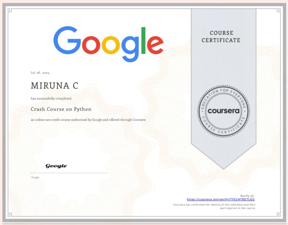 MIRUNA CHINNADURAI on LinkedIn: #pythonprogramming #coursera #python # ... MIRUNA CHINNADURAI on LinkedIn: #pythonprogramming #coursera #python # ...
