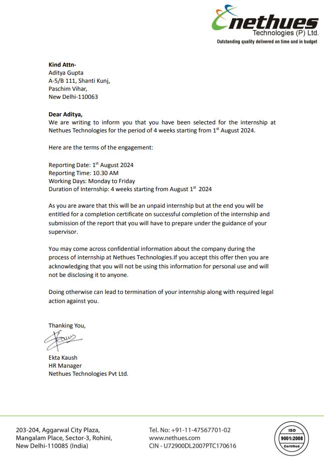 Aditya Gupta on LinkedIn: Excited to Start My Internship at Nethues ... Aditya Gupta on LinkedIn: Excited to Start My Internship at Nethues ...