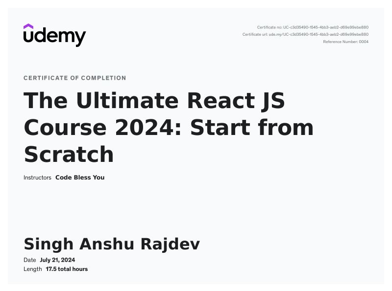 Singh Anshu Rajdev on LinkedIn: #reactjs #webdevelopment #certification ... Singh Anshu Rajdev on LinkedIn: #reactjs #webdevelopment #certification ...