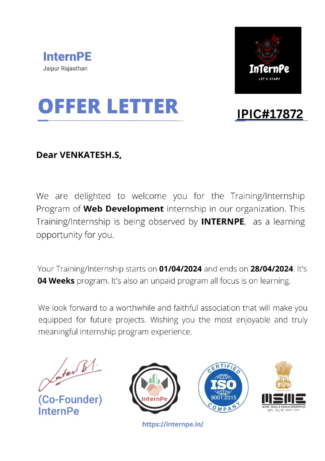 VENKATESH S on LinkedIn: #internpe #webdevelopment #javascript #react VENKATESH S on LinkedIn: #internpe #webdevelopment #javascript #react