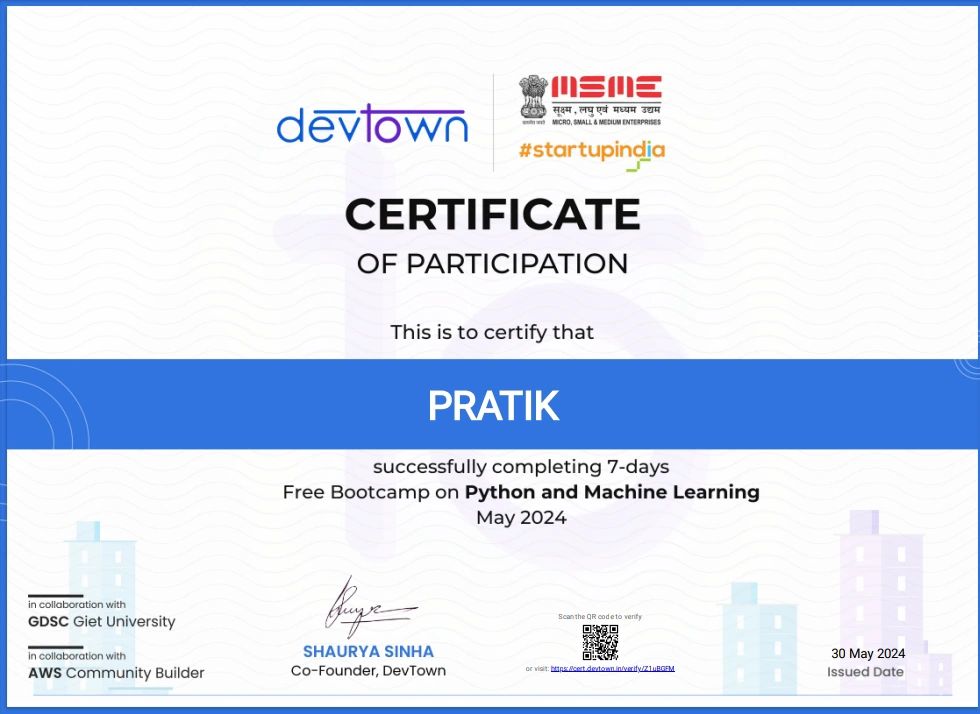 Pratik Rangire on LinkedIn: #python #machinelearning #bootcamp #devtown ... Pratik Rangire on LinkedIn: #python #machinelearning #bootcamp #devtown ...