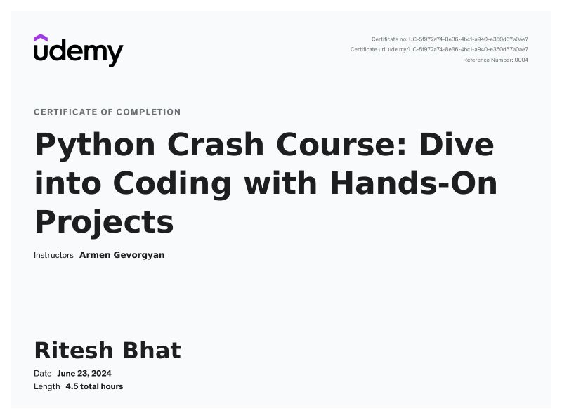 Ritesh Bhat on LinkedIn: #python #pythonprogramming #crashcourse Ritesh Bhat on LinkedIn: #python #pythonprogramming #crashcourse