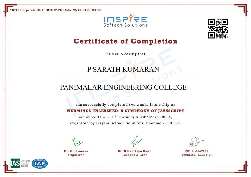 Reflecting on JavaScript internship at Inspire Softech | P Sarath ... Reflecting on JavaScript internship at Inspire Softech | P Sarath ...