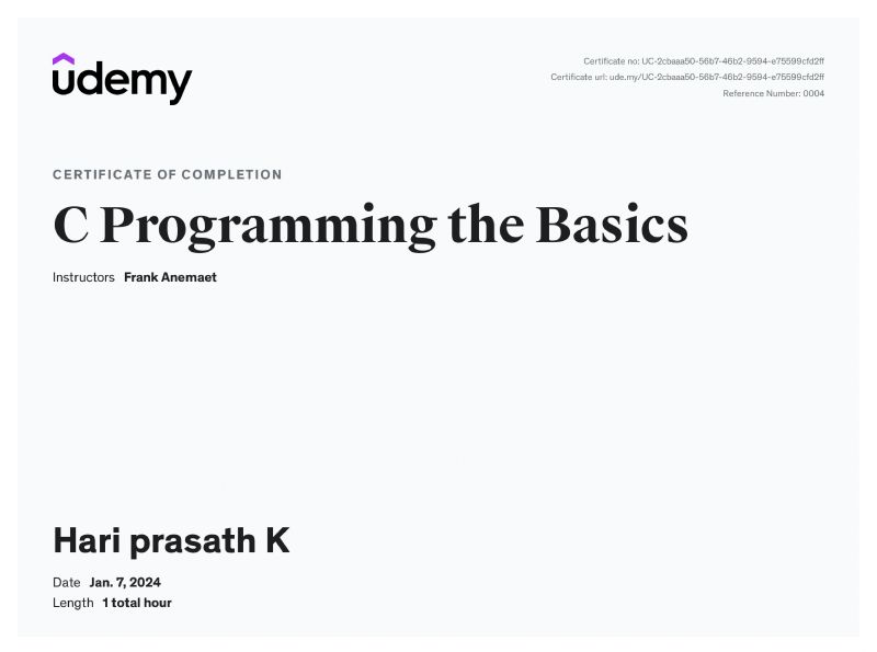 Hari prasath K on LinkedIn: #c #cprogramming #programming #udemy # ... Hari prasath K on LinkedIn: #c #cprogramming #programming #udemy # ...