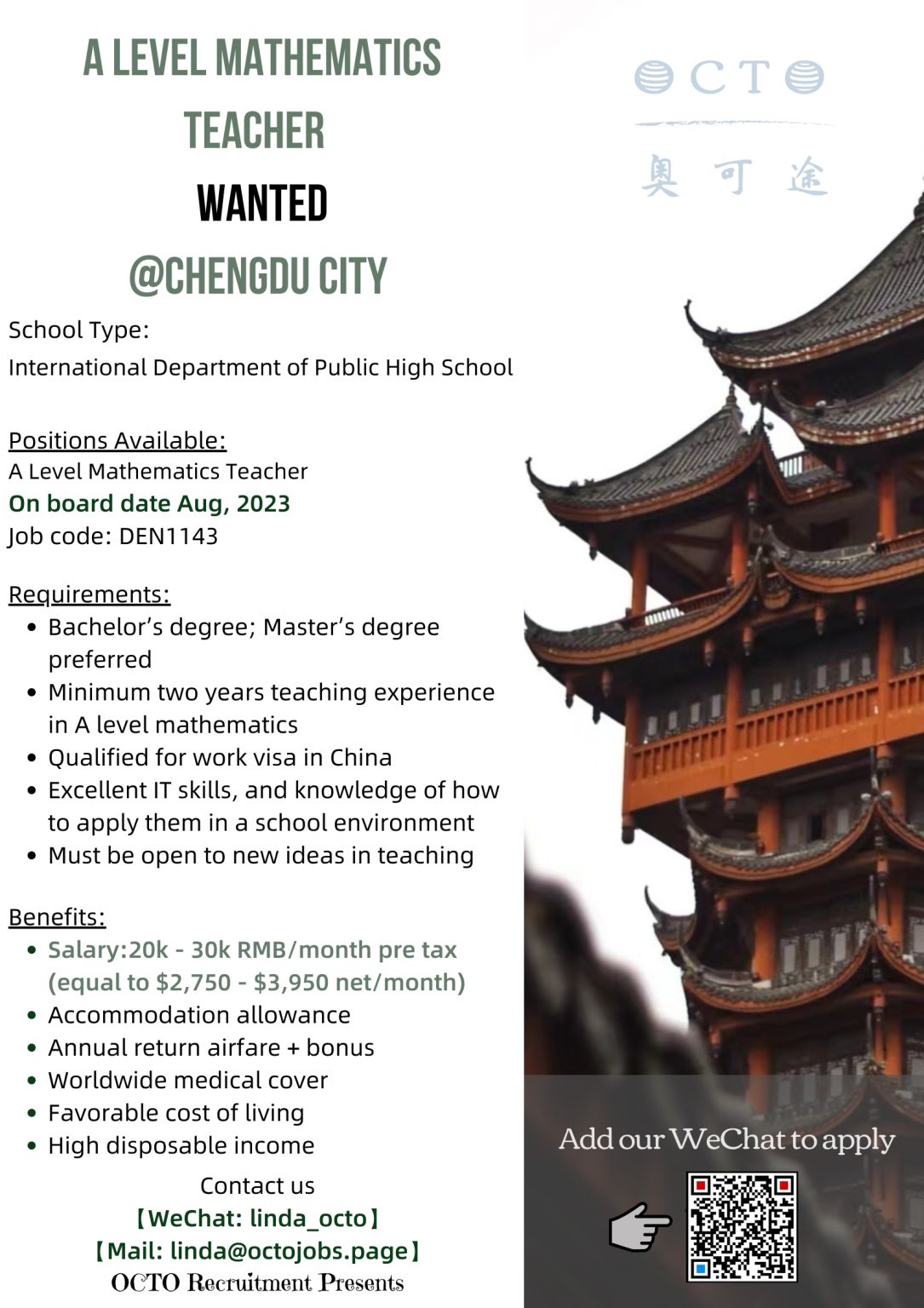 Linda Wei on LinkedIn: A LEVEL MATHEMATICS TEACHER WANTED IN CHENGDU CITY Linda Wei on LinkedIn: A LEVEL MATHEMATICS TEACHER WANTED IN CHENGDU CITY
