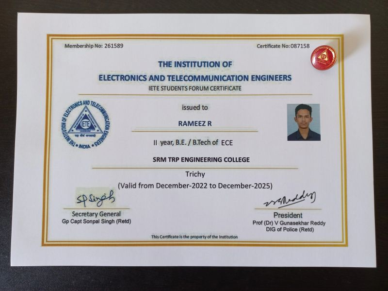 Rameez .R on LinkedIn: #iete #member #india #srm #ece #certificate # ... Rameez .R on LinkedIn: #iete #member #india #srm #ece #certificate # ...
