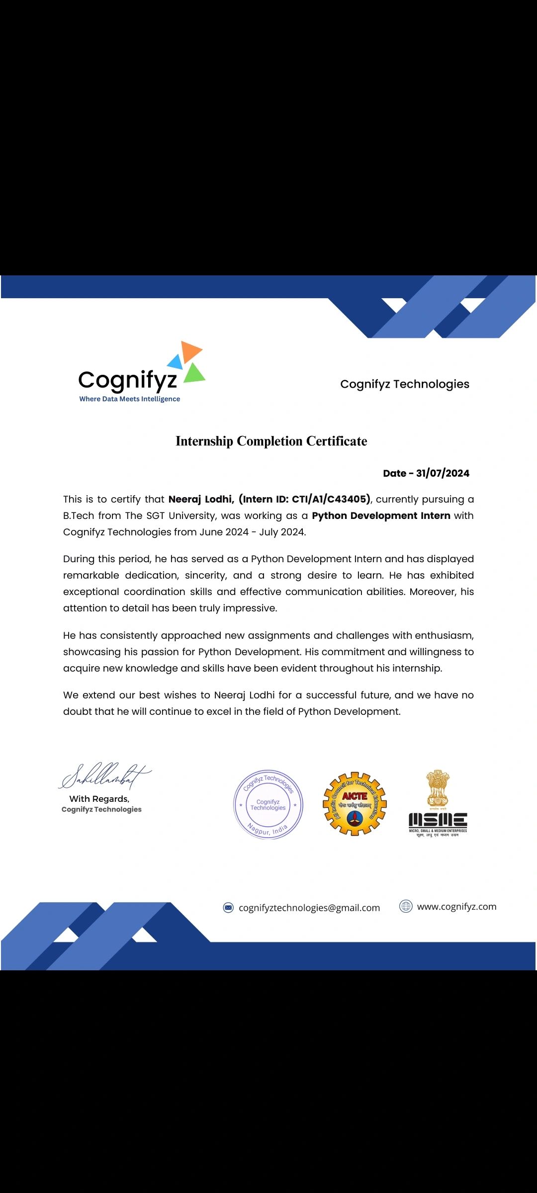 Neeraj Lodhi on LinkedIn: #internship #learning #growth #cognifyz Neeraj Lodhi on LinkedIn: #internship #learning #growth #cognifyz