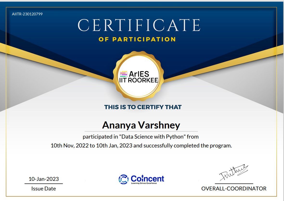 Ananya Varshney on LinkedIn: #datascience #python #iitroorkee # ... Ananya Varshney on LinkedIn: #datascience #python #iitroorkee # ...